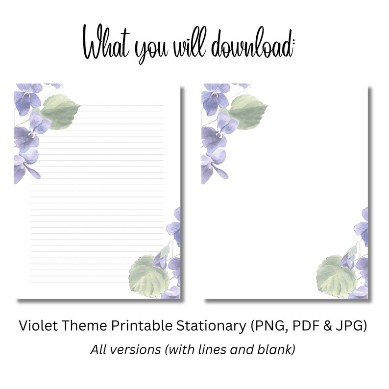 Birth Flower Violet Themed Printable Stationary Printable - Etsy
