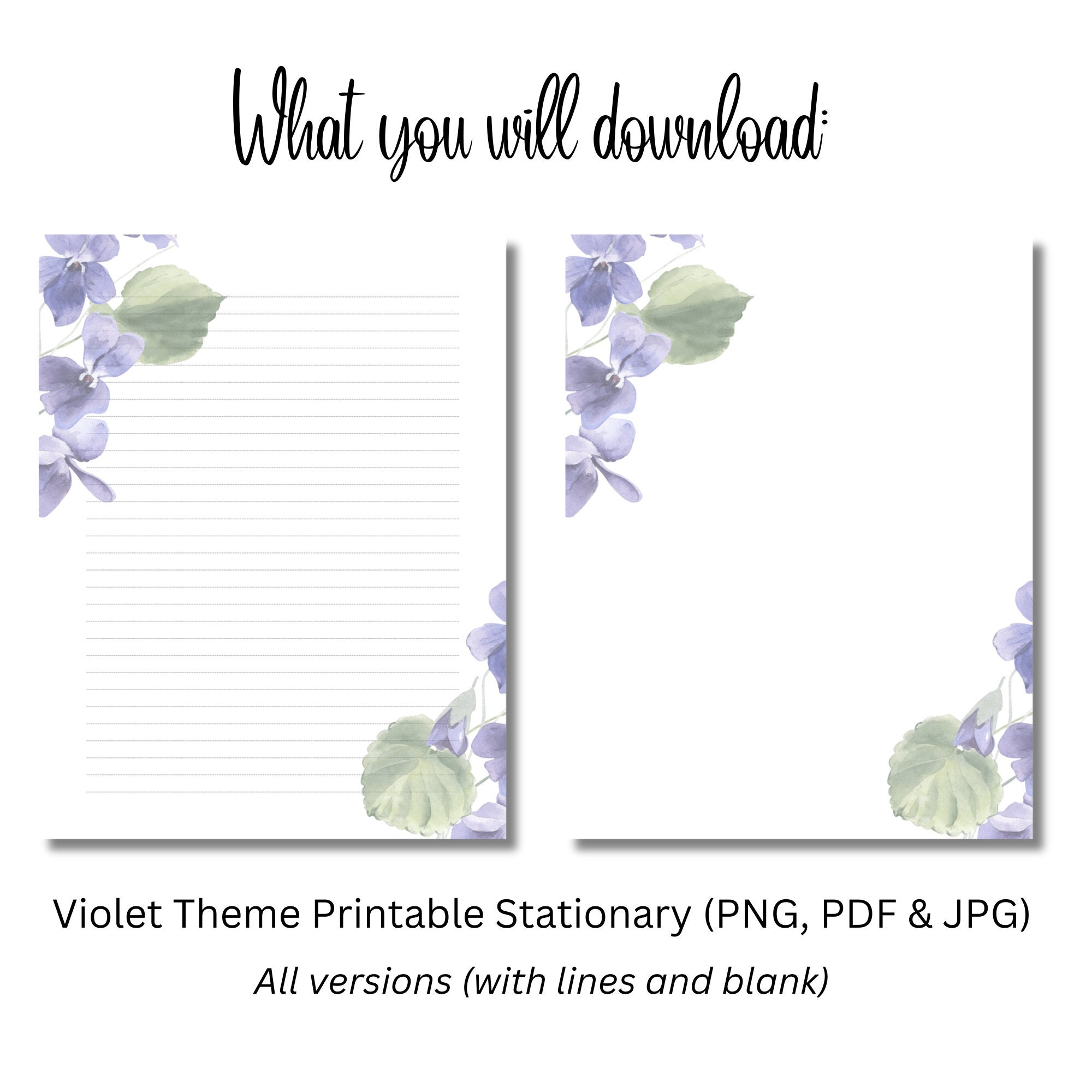 Birth Flower Violet Themed Printable Stationary, Printable Writing ...