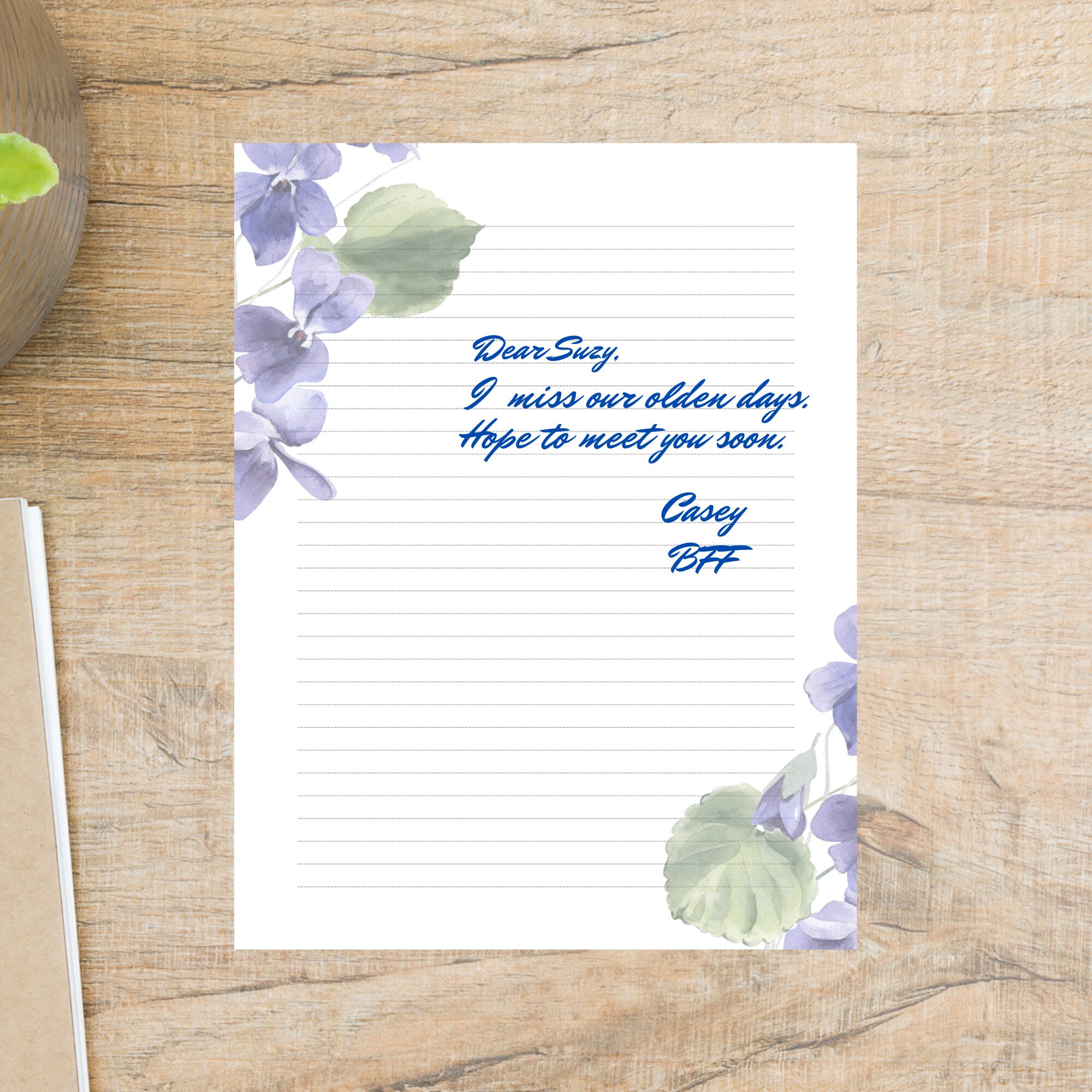 Birth Flower Violet Themed Printable Stationary Printable - Etsy