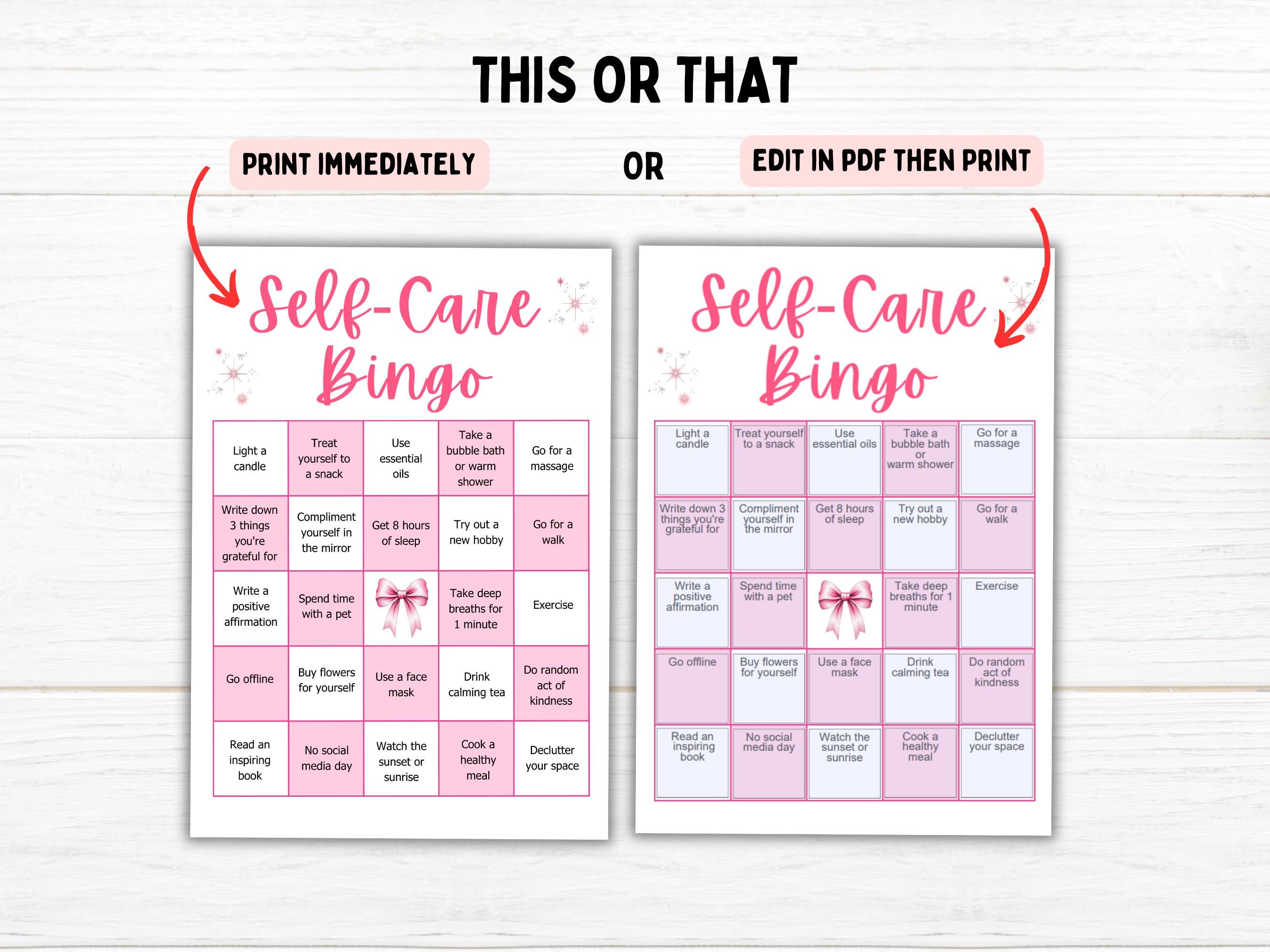 Self Care Bingo Printable Wellness Tracker and Self Care Journal Page ...