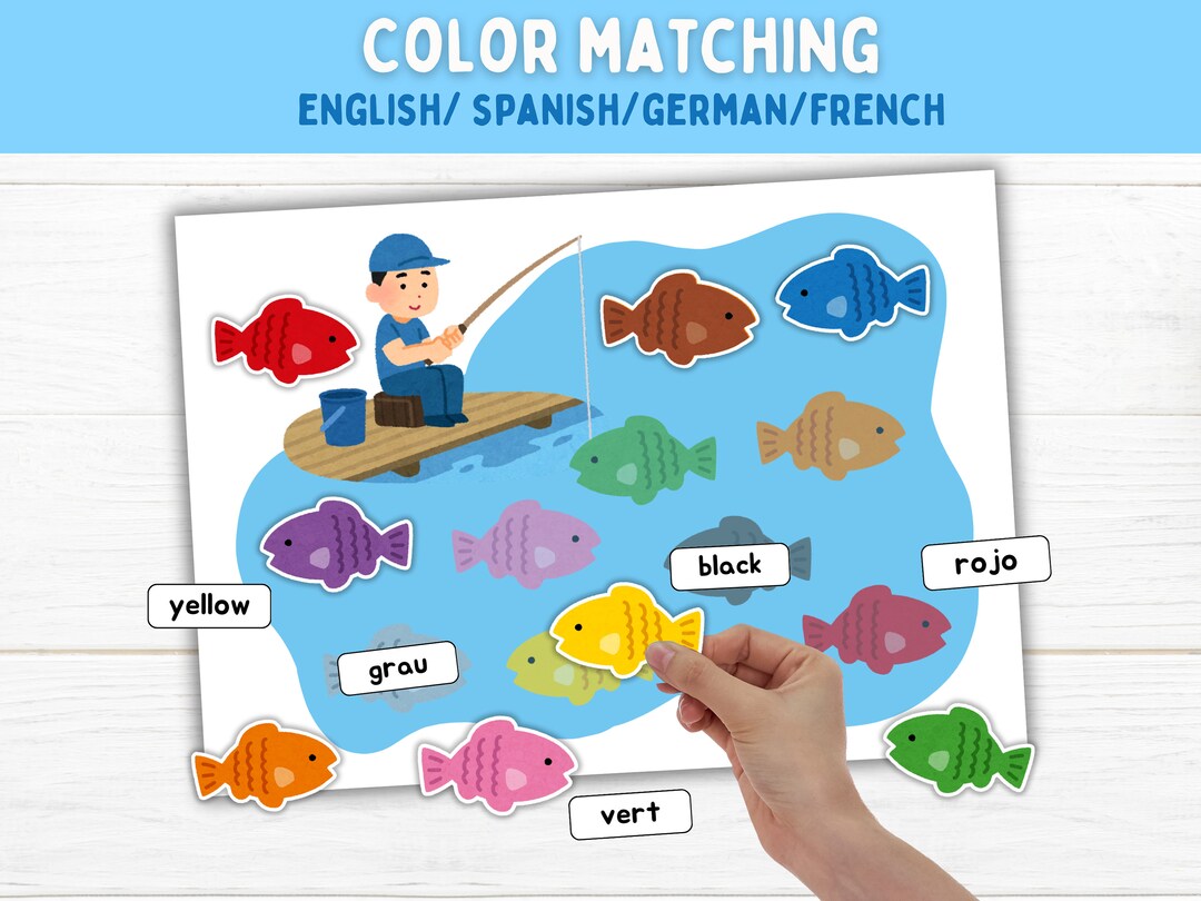 Fish Color Matching Game in English, Spanish, German, French Montessori ...