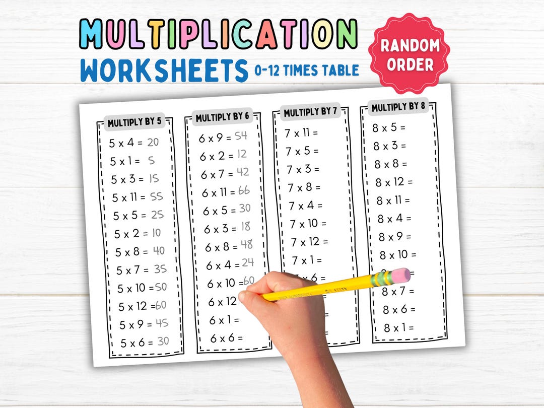 Multiplication Worksheets Numbers 0– 12 Times Table in Random ...