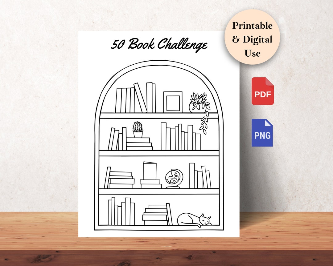 50 Book Reading Challenge Book Shelf Tracker for Book Lover Reading ...