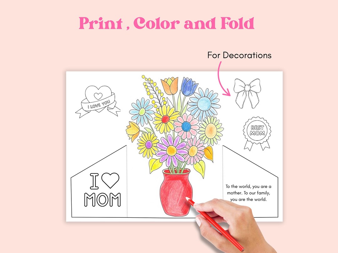 Mothers Day Craft Activity Flower Bouquet Vase Paper Coloring 3D Floral ...