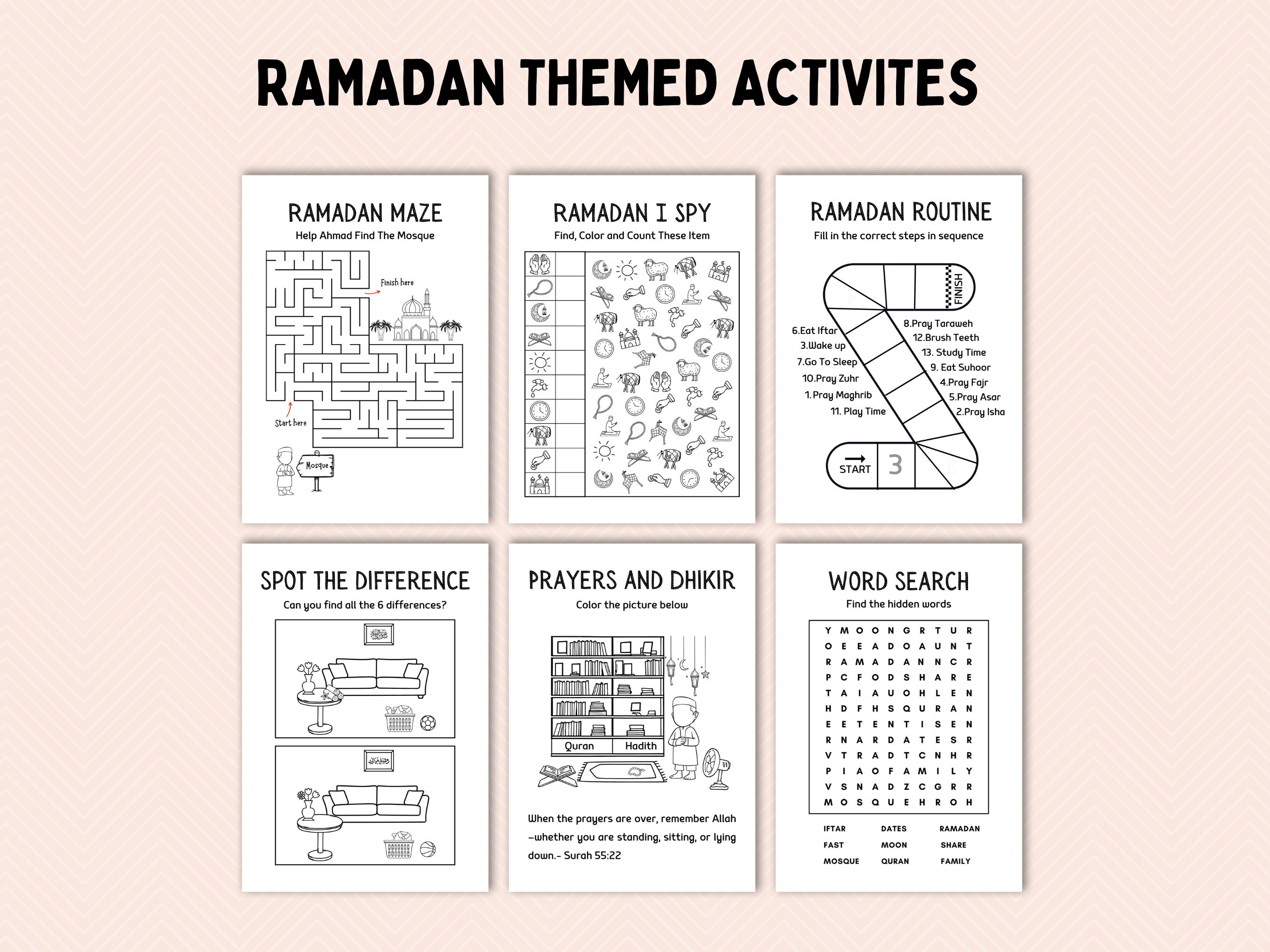 Ramadan Activity Book Printable for Kids, Ramadan Coloring for Ages 6 ...