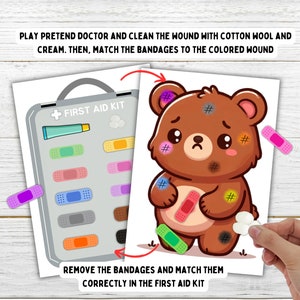 Sick Teddy Color Matching Activity Dramatic Play Pretend First Aid Kit ...