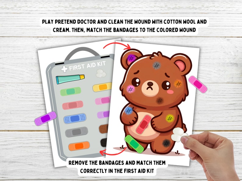 Sick Teddy Color Matching Activity Dramatic Play Pretend First Aid Kit ...