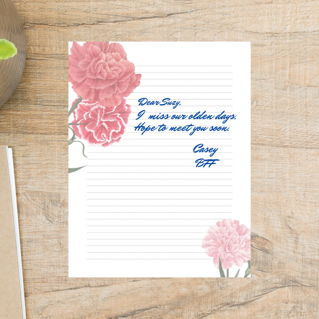 Birth Flower Carnation Themed Printable Stationary, Printable Writing ...