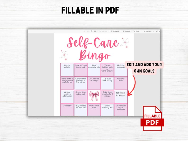 Self Care Bingo Printable Wellness Tracker and Self Care Journal Page ...