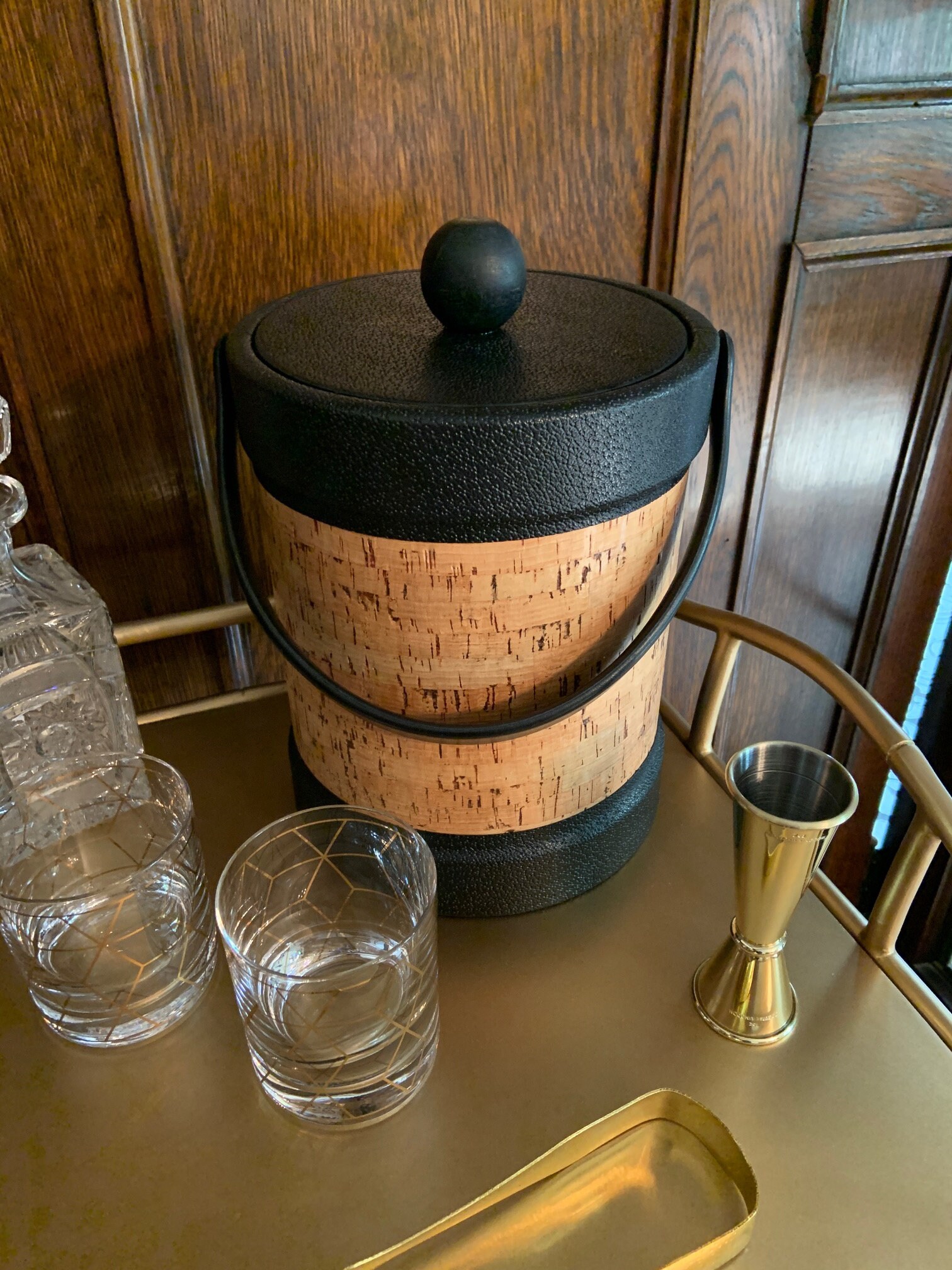 Vintage Cork and Faux Leather Ice Bucket, Cork Ice Bucket, MCM Ice ...