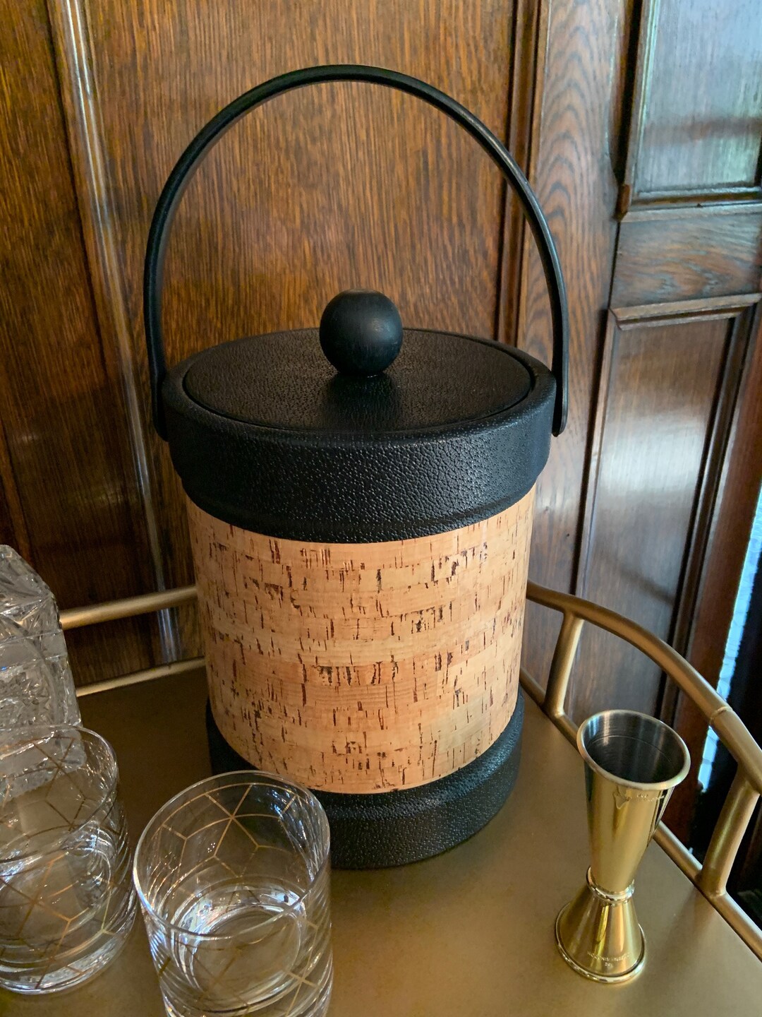 Vintage Cork and Faux Leather Ice Bucket, Cork Ice Bucket, MCM Ice ...