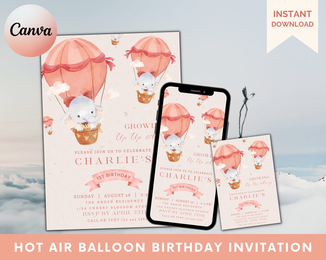 Invitación de cumpleaños en globo aerostático, cumpleaños, invitación ...
