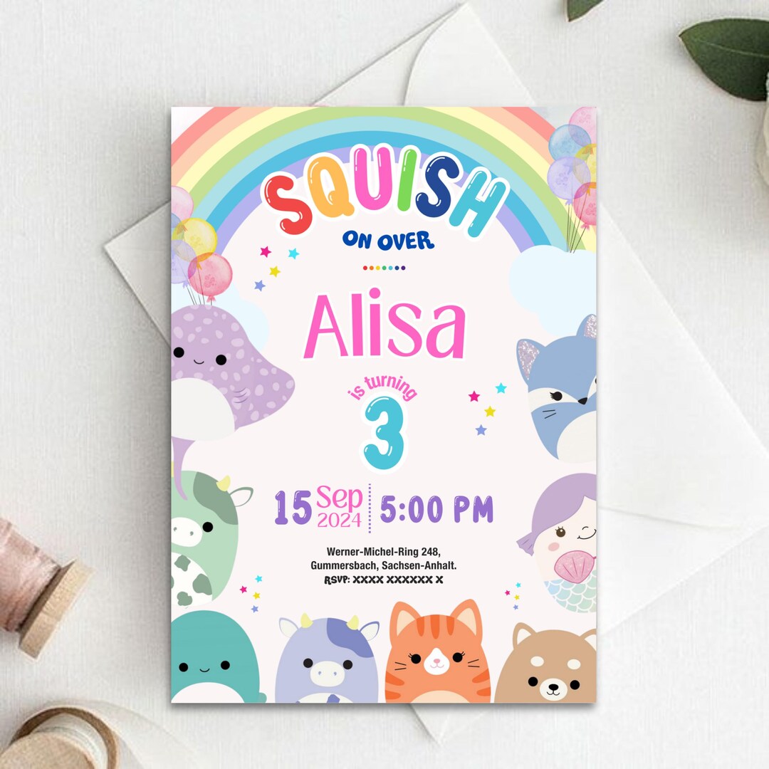 Editable Squishmallow Birthday Invitation, Squishy Invitation ...