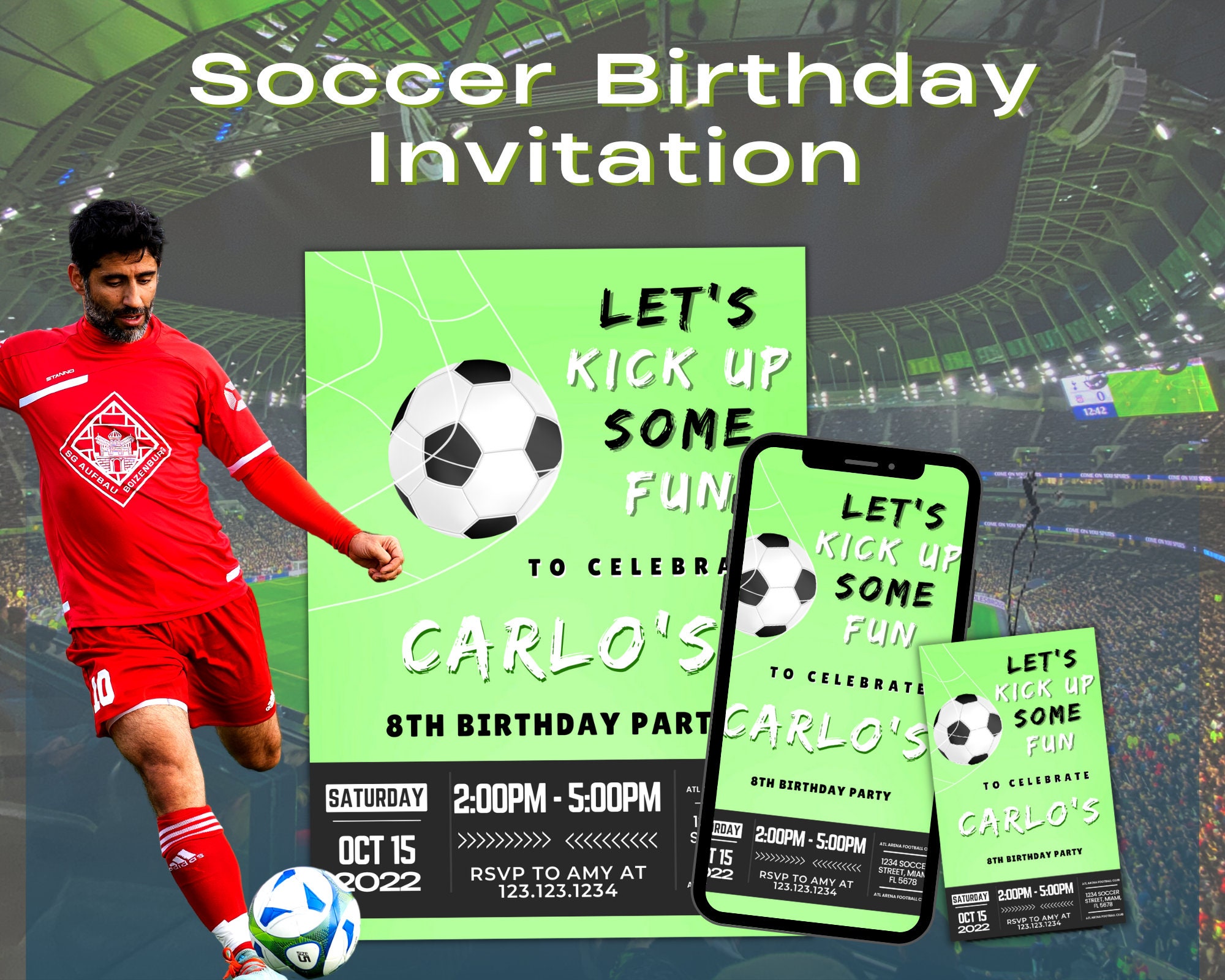 Soccer Birthday Invitation Template Futbol Invitation Sports - Etsy