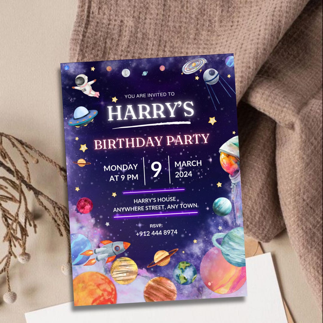 Editable Outer Space Birthday Invitation, Astronaut Birthday Party ...