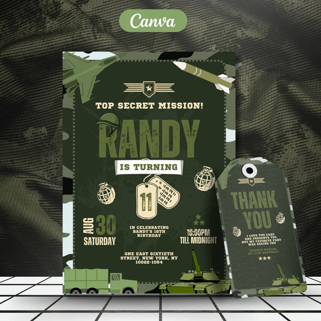 Military Party Invitations, Army Birthday Invitation, Military Theme ...