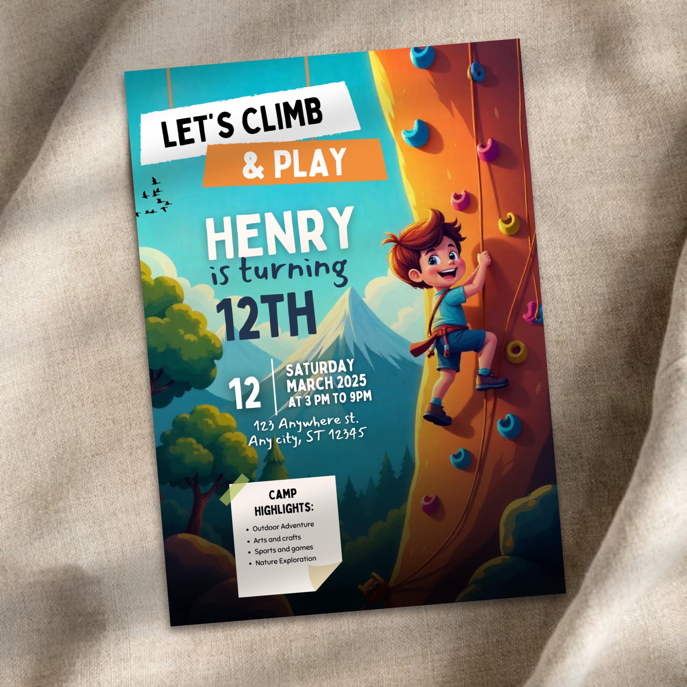 Editable Rock Climbing Birthday Invite, Printable Rock Wall Party ...