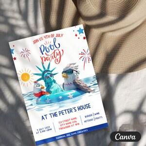 4th of July Pool Party Invitation, Printable Pool Party Invite ...