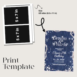 Denim and Pearls Birthday Invitation Template, Printable Pearl and ...