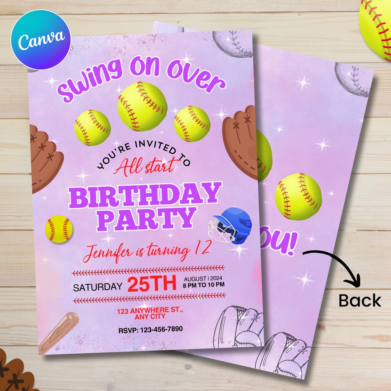 Editable Softball Birthday Invitation Template, Printable Sport ...