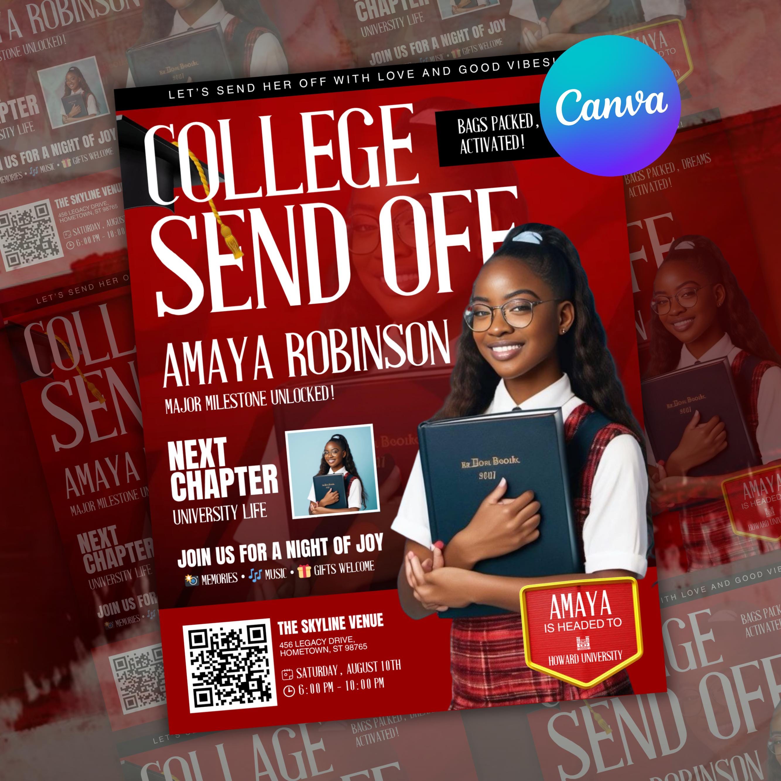 Red College Send off Invitation, Editable Send off Party Invite ...