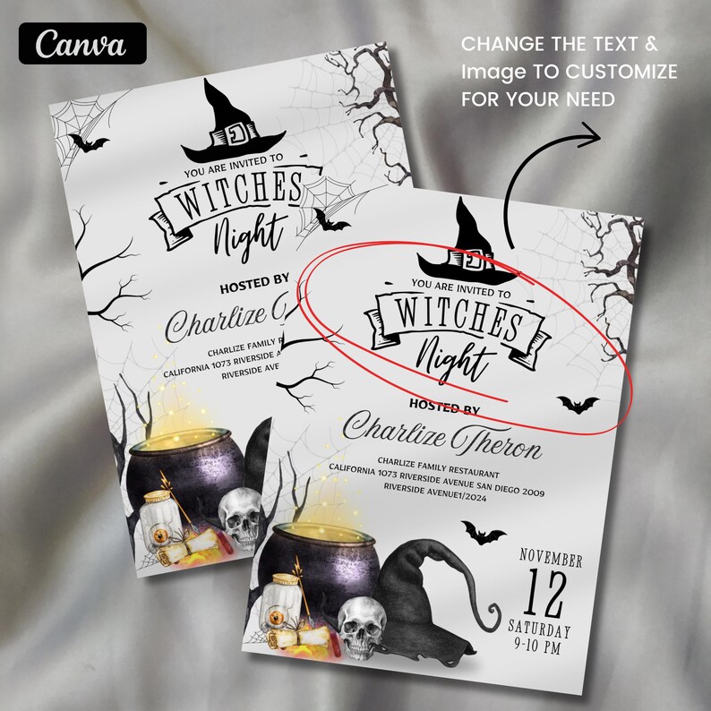 Halloween Witches Night Out Invitation, Editable Witch Birthday Invite ...