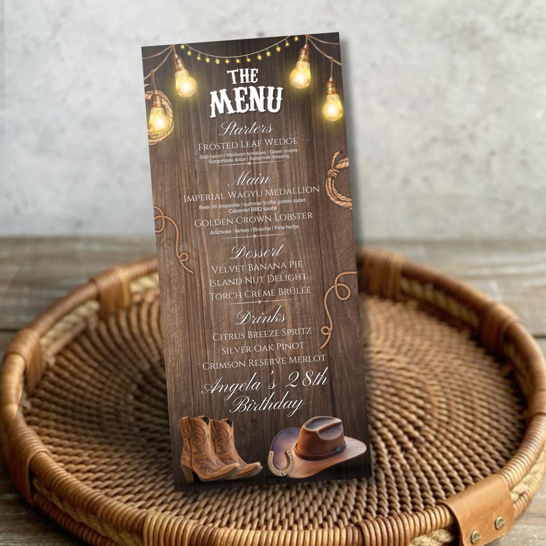 Hoedown Birthday Picture Menu, Full Picture Menu and Drink Card, Event ...
