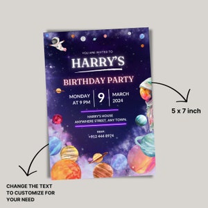 Outer Space Birthday Invitation, Astronaut Birthday Party Invite, Space ...