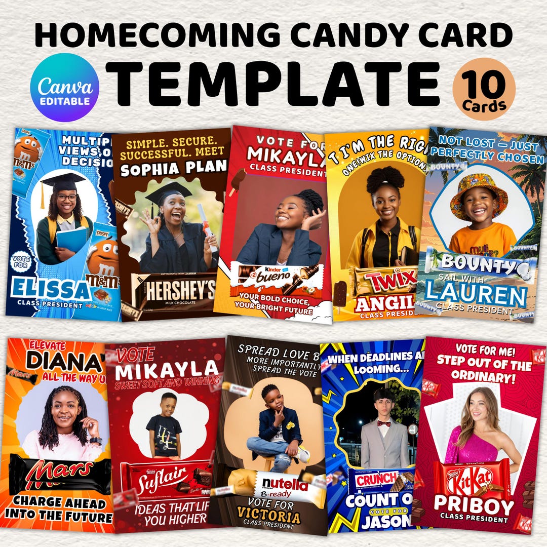 10 Homecoming Candy Card, Homecoming Campaign Candy Tags, Student ...