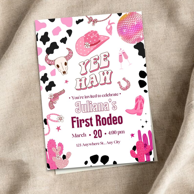 Editable Pink Cowgirl Birthday Invitation,yee Haw Cowgirl Party,space ...