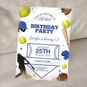 Editable Softball Birthday Invitation Template, Printable Sport ...