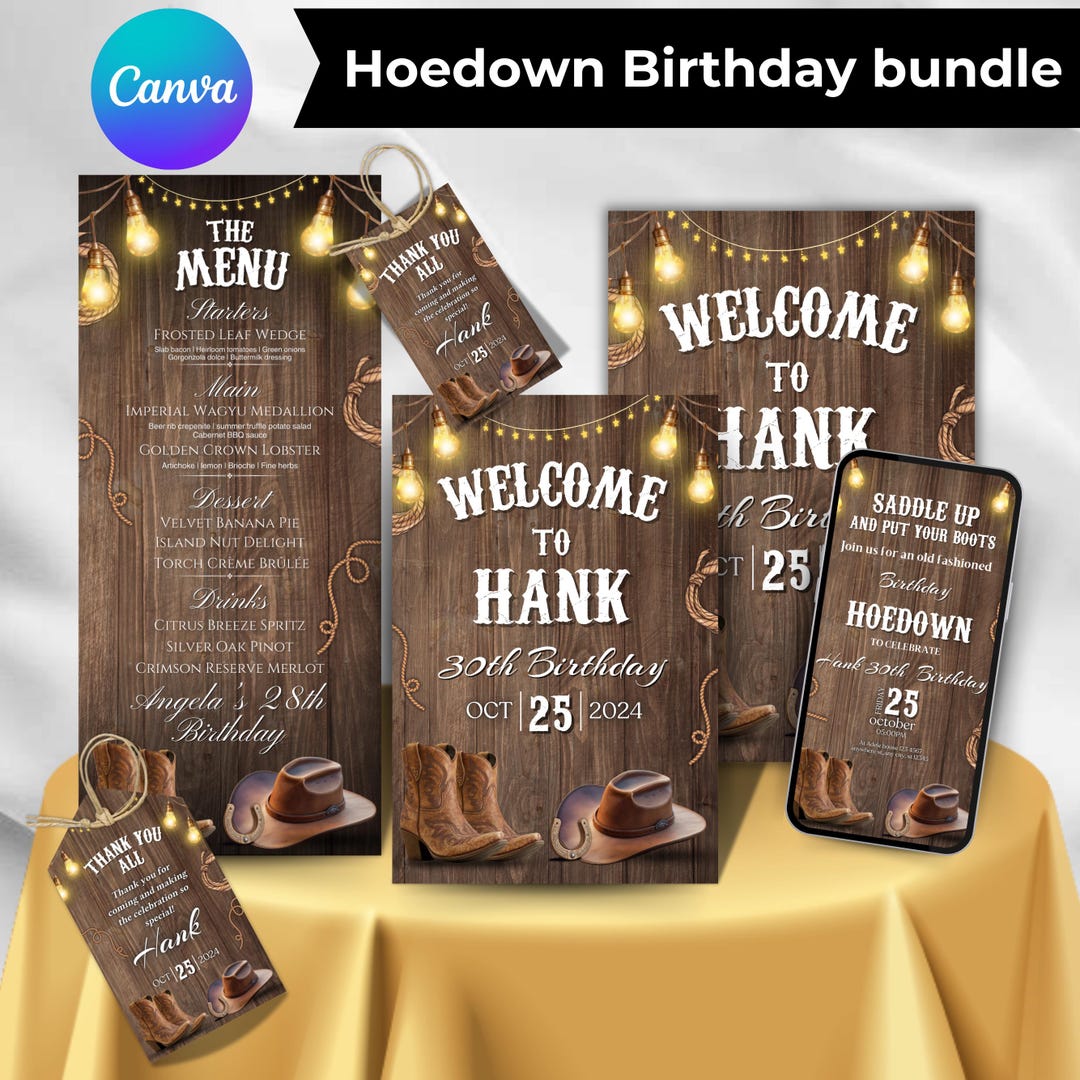 Editable Western Hoedown Birthday Bundle, Cowboy Boots Digital ...