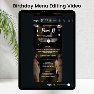 Editable Prom Picture Menu, Full Picture Menu and Drink Card, Event ...