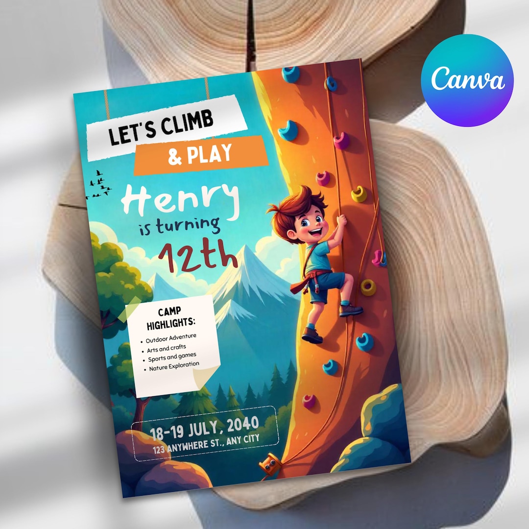 Editable Rock Climbing Birthday Invite, Printable Rock Wall Party ...