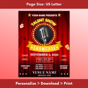 Show Flyer, Talent Show Flyer, Talent Show Poster, Editable Template ...