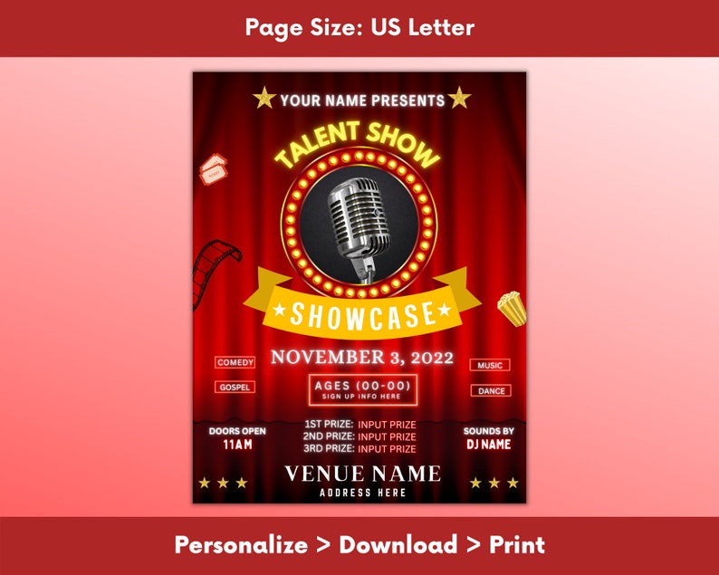 Show Flyer, Talent Show Flyer, Talent Show Poster, Editable Template ...