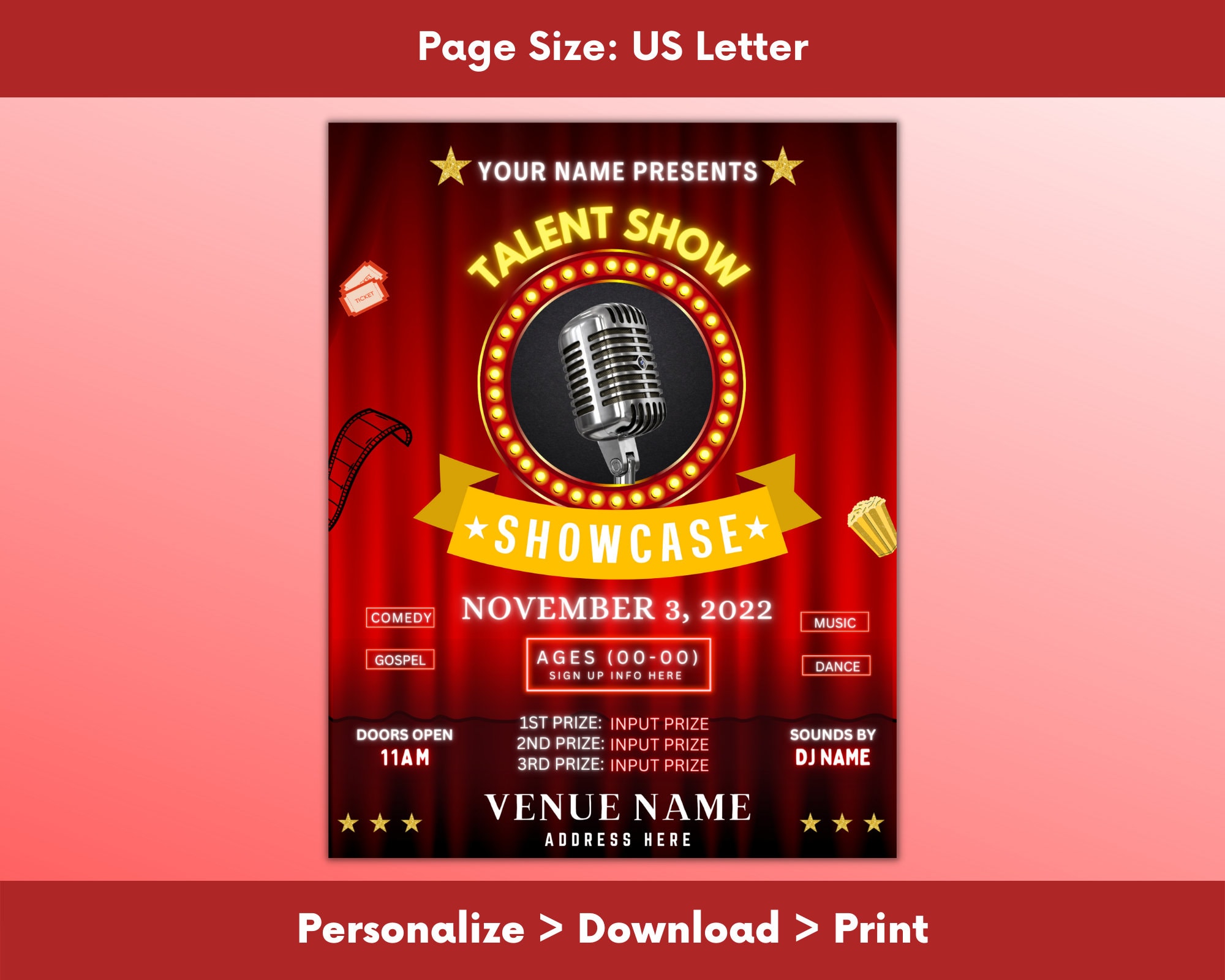 Show Flyer, Talent Show Flyer, Talent Show Poster, Editable Template ...