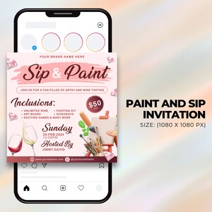 Paint and Sip Flyer, DIY Flyer Design Canva Template, Sip and Paint ...