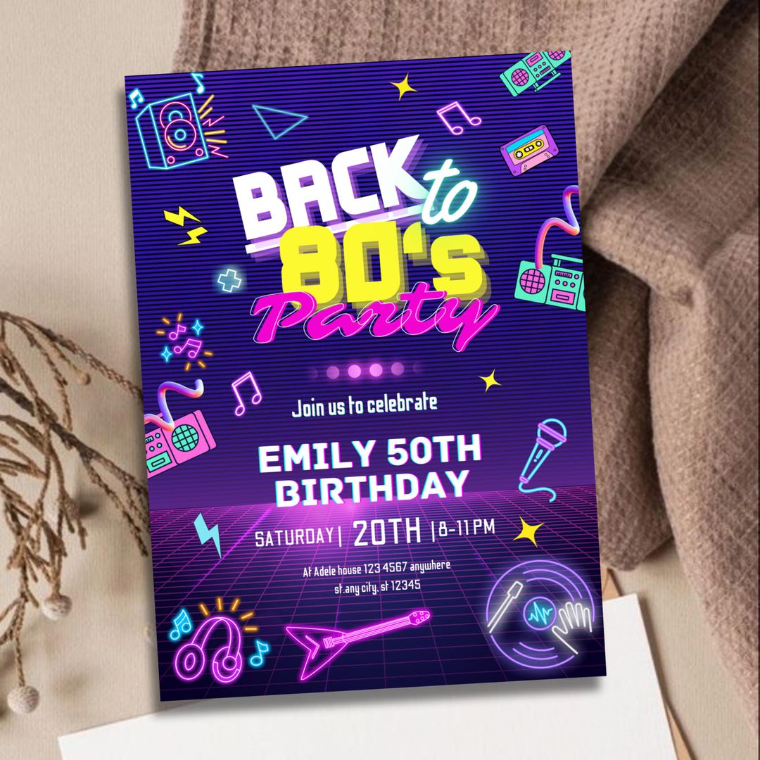 80s Birthday Invitation, Editable 80s Birthday Party Invite, 80s Theme ...