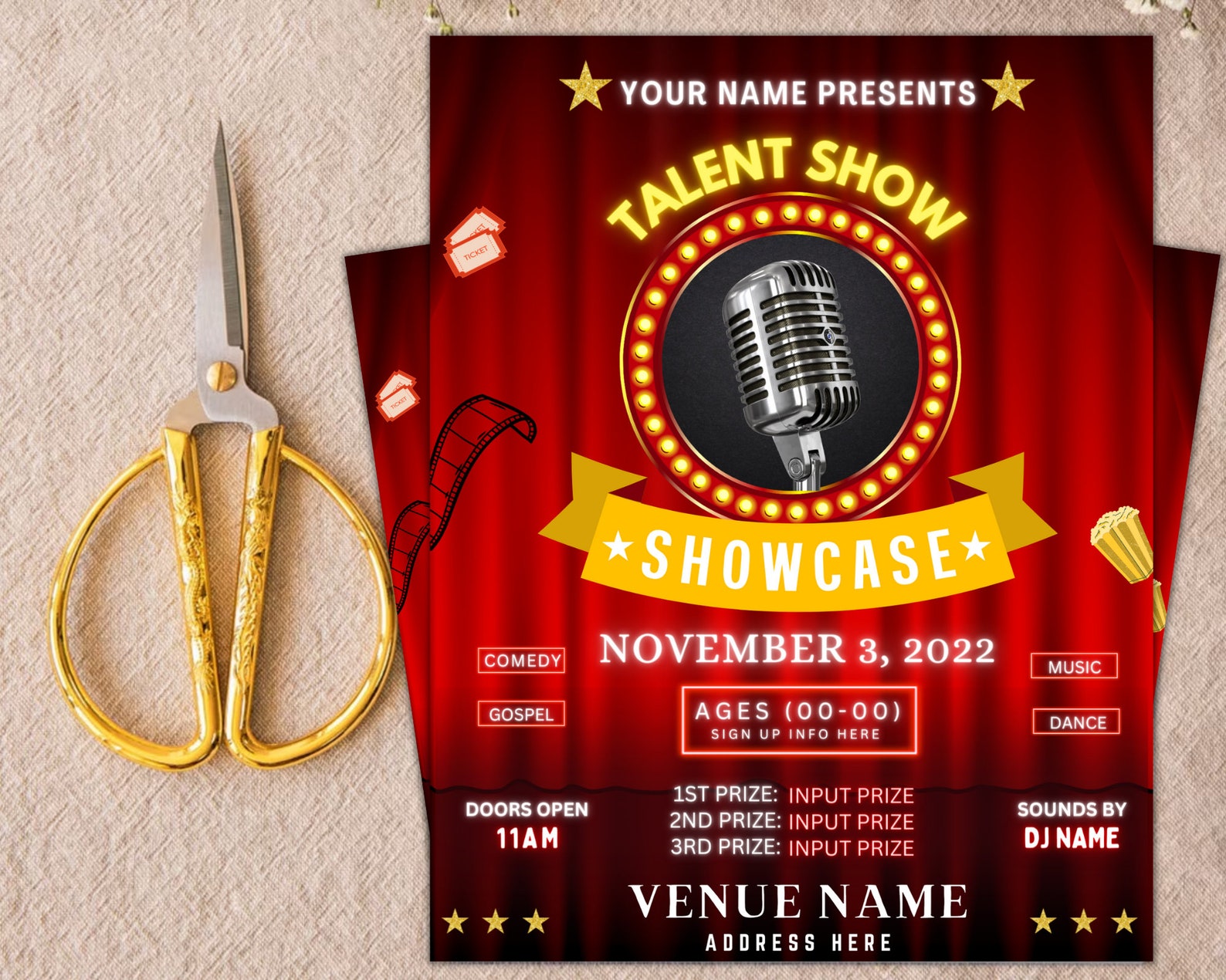 Show Flyer, Talent Show Flyer, Talent Show Poster, Editable Template ...