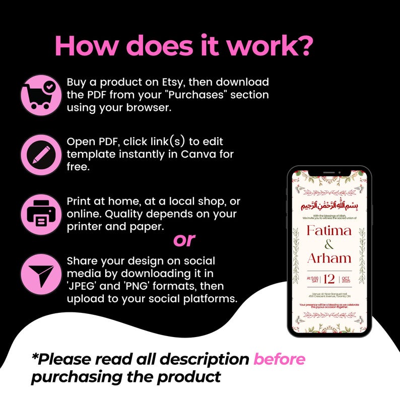 Islamic Wedding Invitation Template, Nikkah Invitation, Valima ...