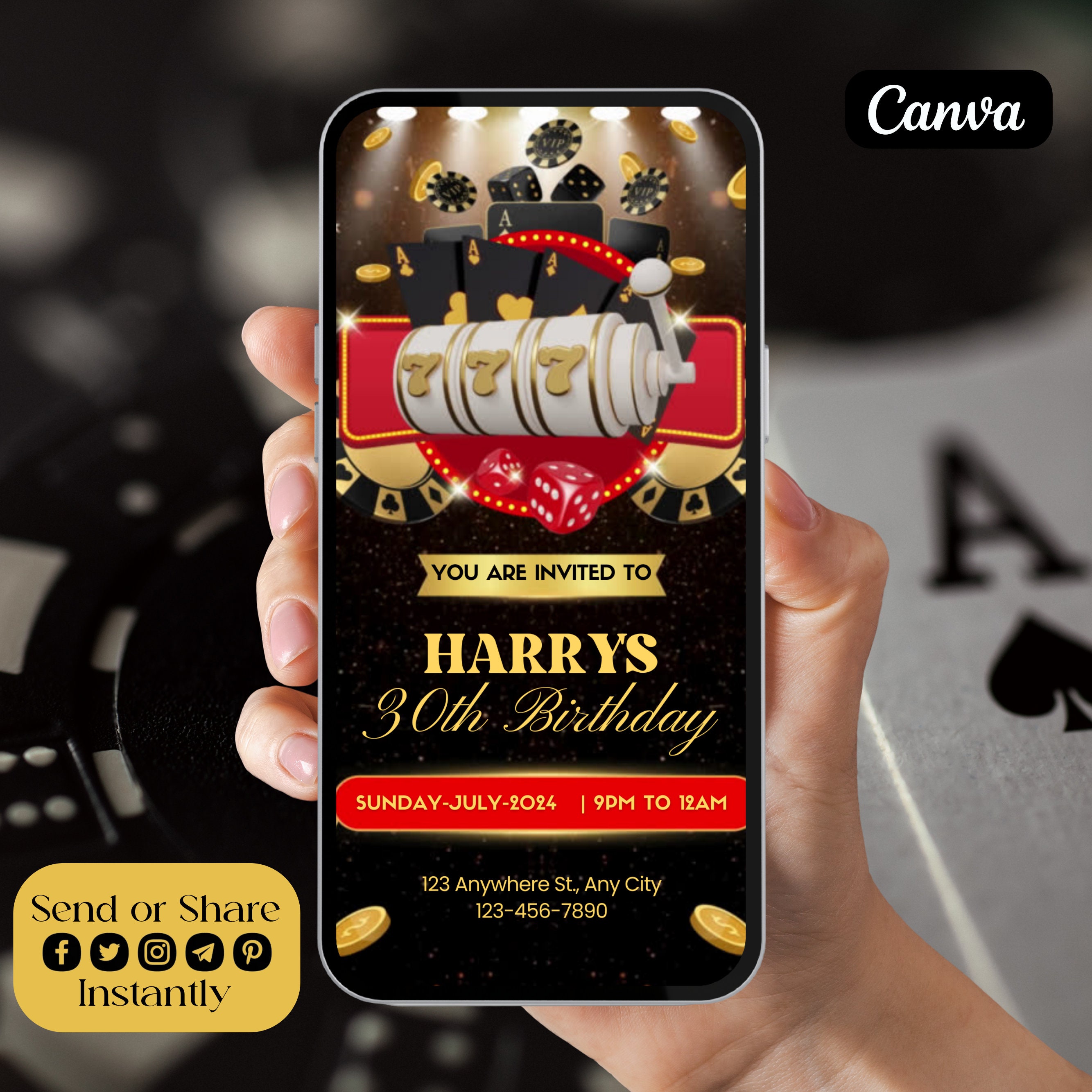 Electronic Casino Birthday Invitation, 21st 30th 40th 50th Poker ...