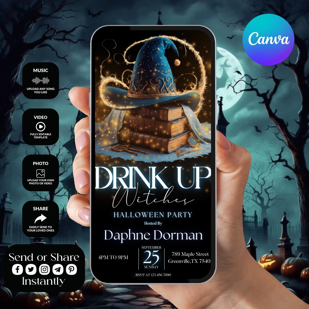 Digital Halloween Party Invitation, Animated Scull Pumpkin Party Video ...