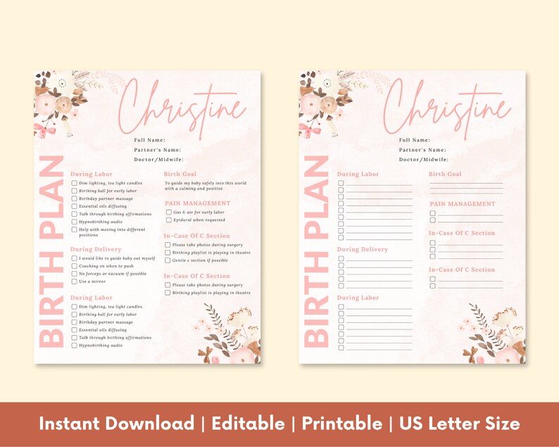 Editable Birth Plan Template Printable Birthing Plan - Etsy