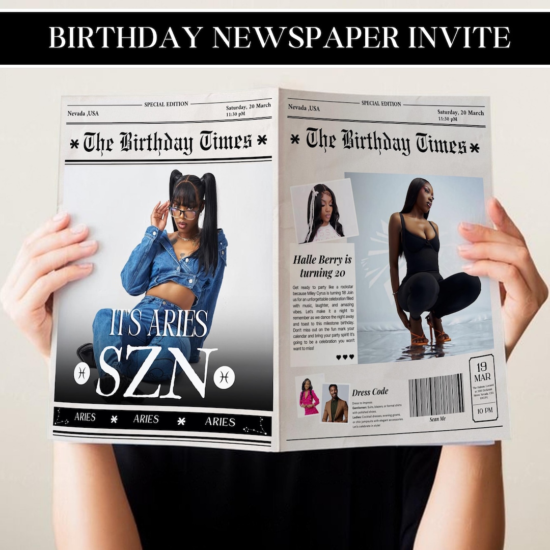 Aries Birthday Newspaper Template, Canva Birthday Newspaper Template ...