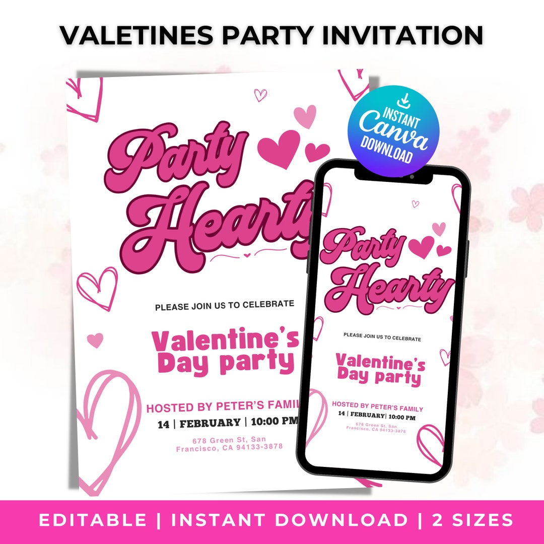 Valentine Day Party Invitation Template, Happy Valentine's Day Invite ...