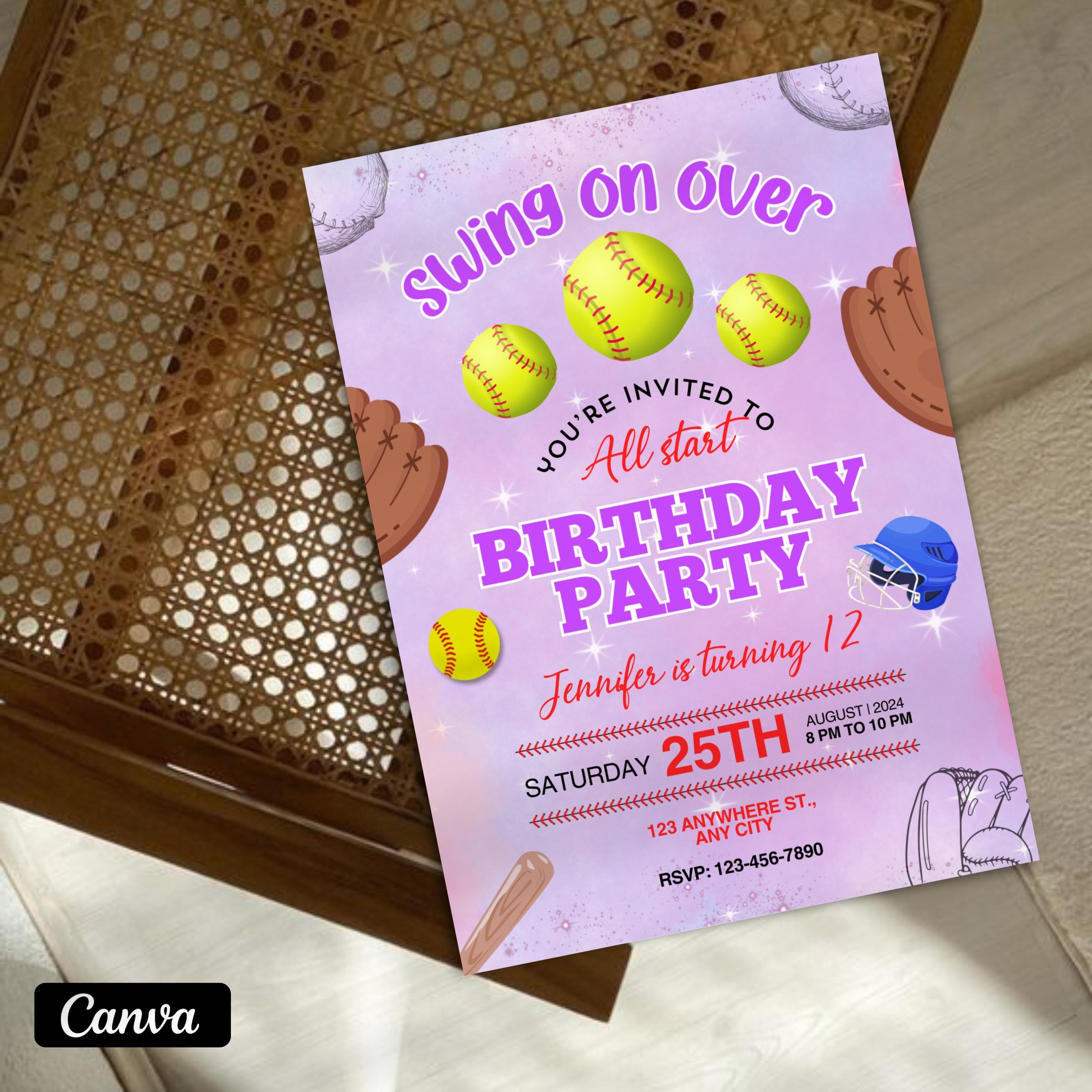 Editable Softball Birthday Invitation Template, Printable Sport ...