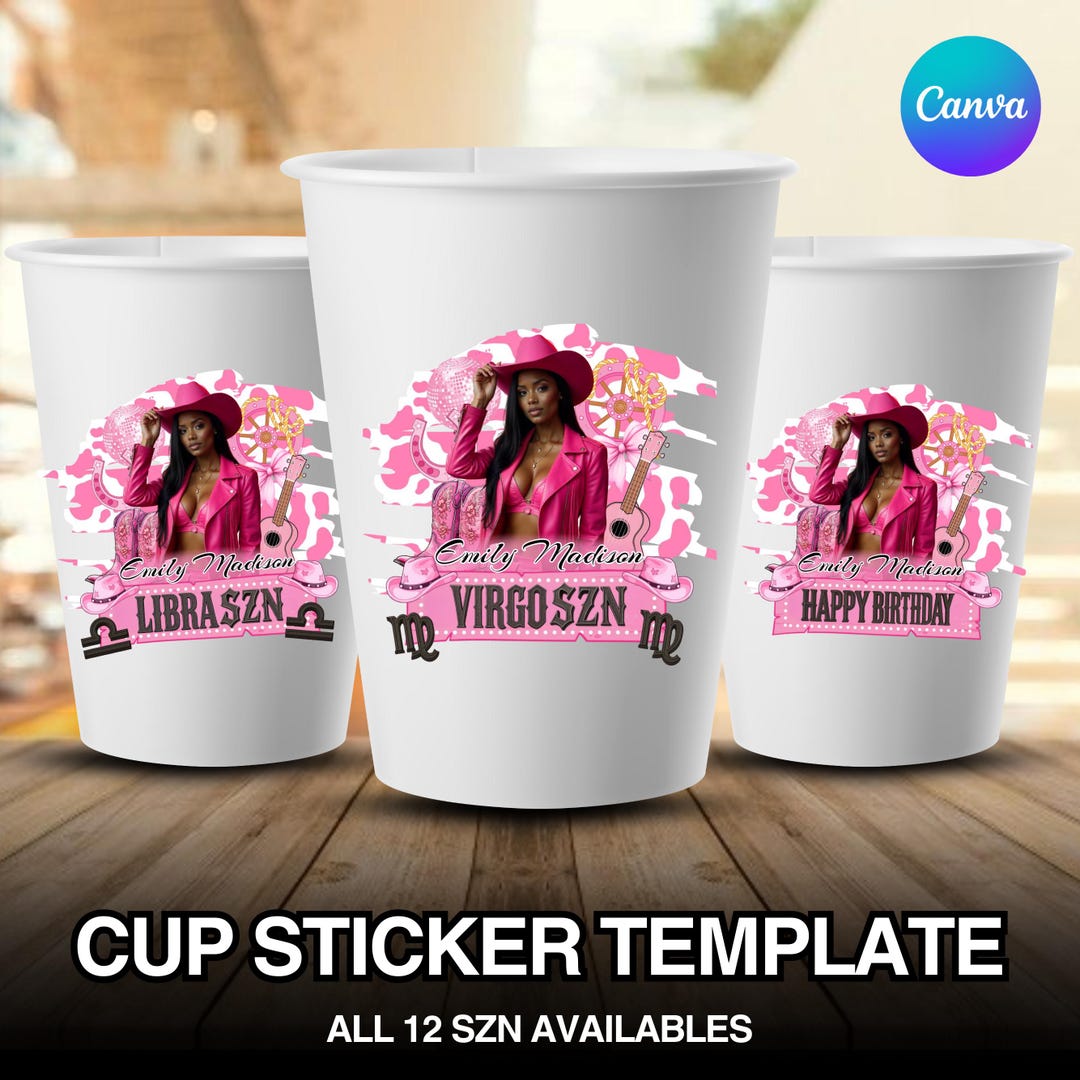 Styrofoam Cup Sticker Template, Cowgirl Party Cup Template Customizable ...