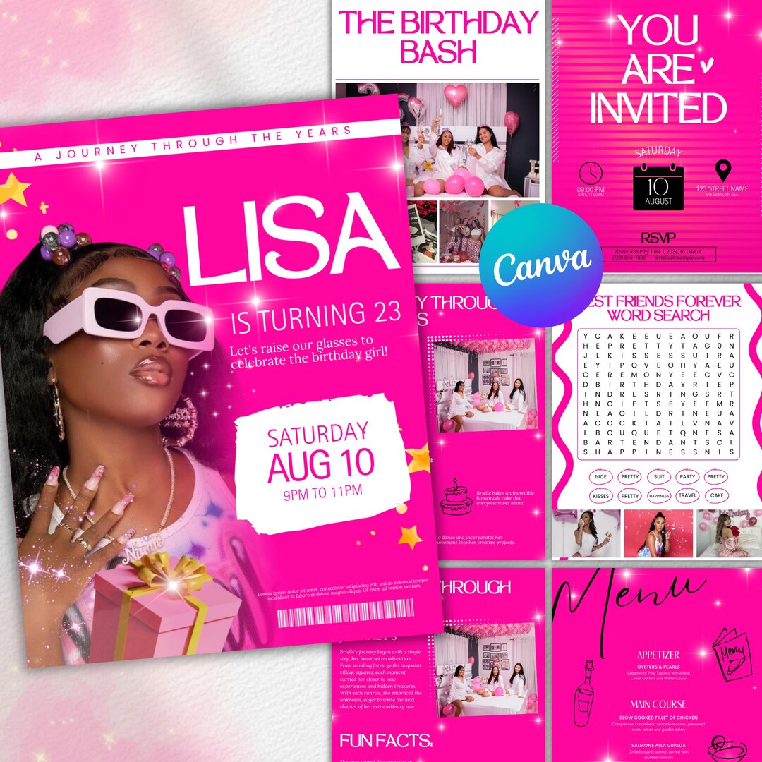 Editable Magazine Birthday Invitation Template, Birthday Magazine Canva ...