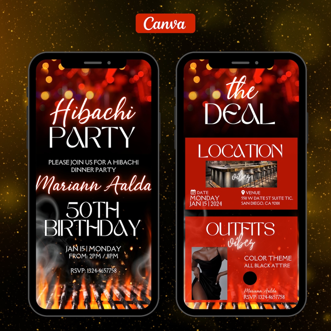 Hibachi Birthday Dinner Invite, Digital Hibachi Party Invite, Japanese ...